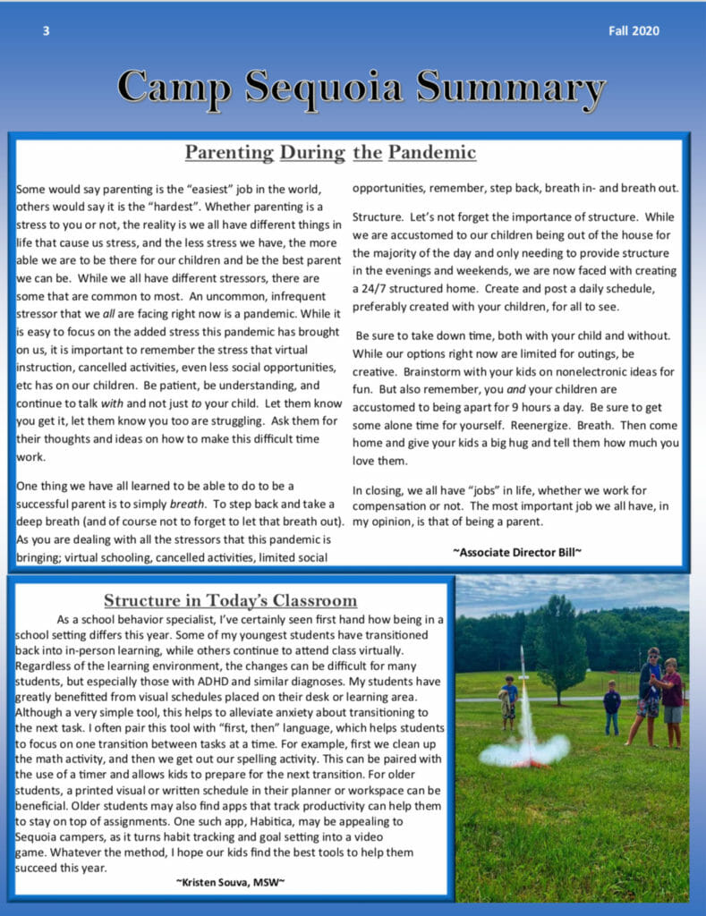 Camp Sequoia's Fall 2020 Newsletter | Camp Sequoia