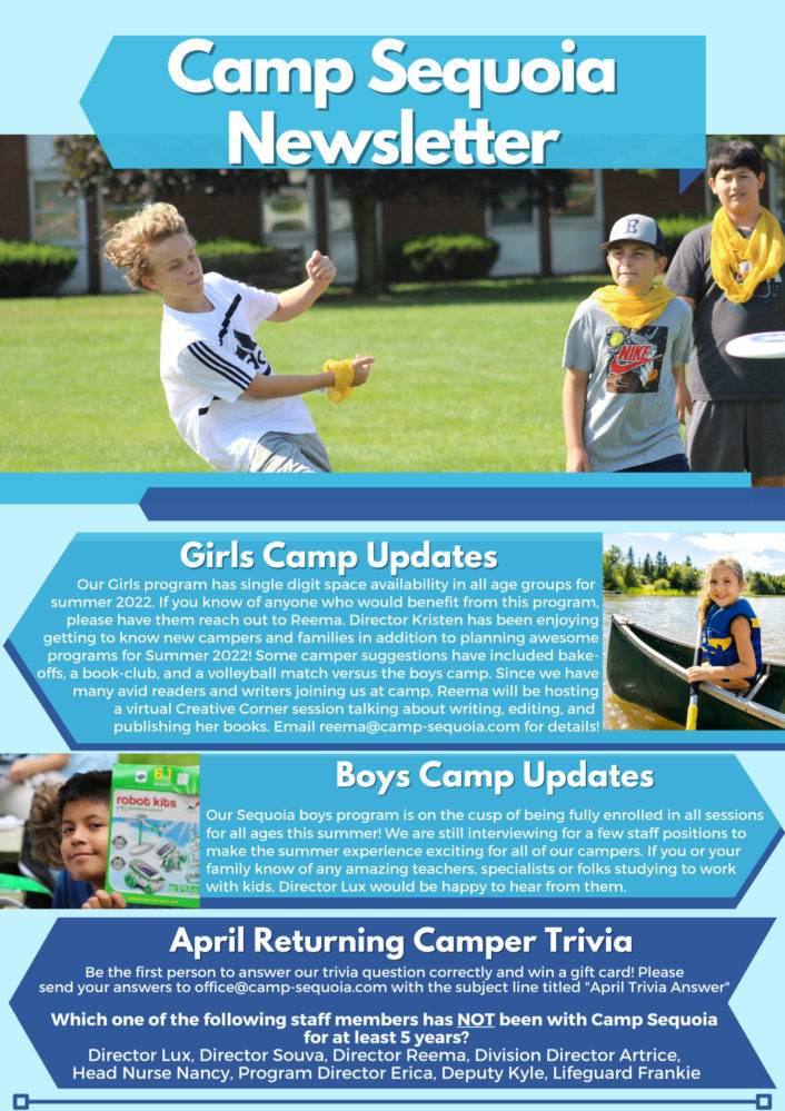 Spring 2022 Newsletter - Camp Sequoia