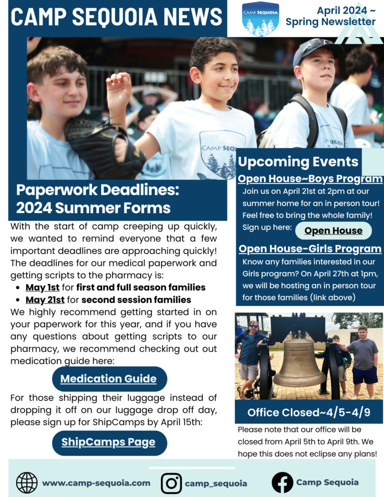 Spring 2024 ~ Boys Program Newsletter - Camp Sequoia