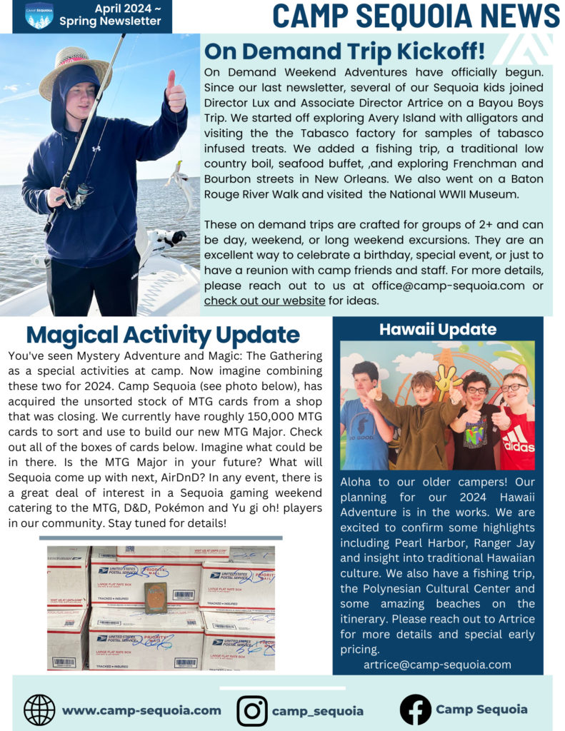 Spring 2024 ~ Boys Program Newsletter - Camp Sequoia